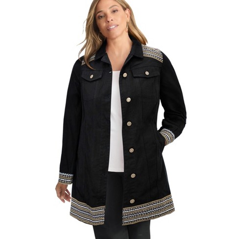 Jessica London Women's Plus Size Long Denim Jacket - 34 W, Black ...