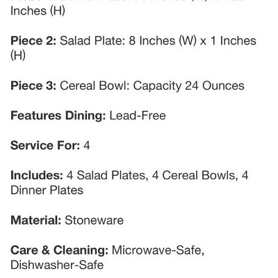 12pc Stoneware Westfield Dinnerware Set - Threshold™ : Target