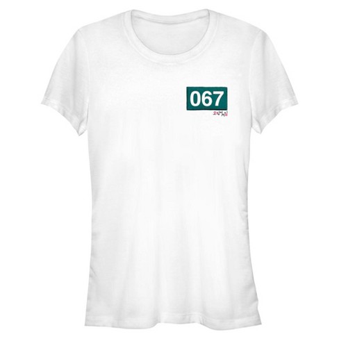 Juniors Womens Squid Game 067 Patch T-shirt - White - Large : Target