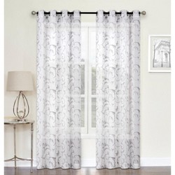 Kate Aurora Floral Embroidered Double Layered Sheer Grommet Curtains ...