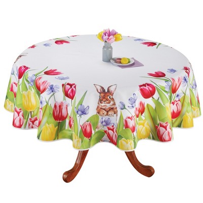 Collections Etc Spring Tulips And Bunnies Printed Tablecloth Round : Target