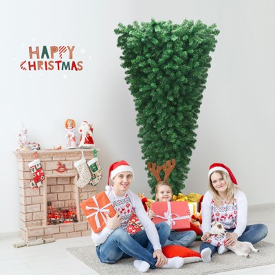 Tangkula 7ft Upside Down Christmas Tree Artificial Green Inverted Pvc ...