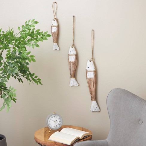 Olivia & May Set Of 3 Wood Fish Wall Decors: Coastal Style, Handcrafted ...