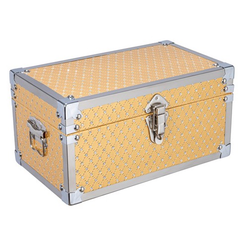 Small Decorative Wood Storage Trunk With Metal Accents, Gold And Silver ...