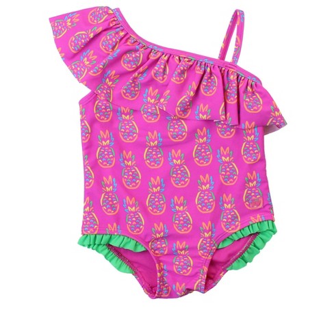 Rufflebutts Girls One Shoulder Ruffle One Piece - Neon Violet ...