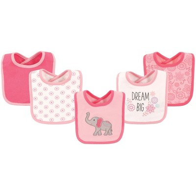 Hudson Baby Infant Girl Cotton Bibs 5pk, Elephant, One Size : Target