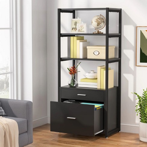 Hommoo 4-tier File Cabinet, Modern Bookshelf With 2 Drawers Black : Target