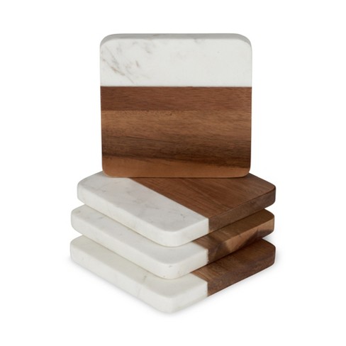 Twine Marble And Acacia Coasters, Modern Square Coasters, Acacia Wood ...