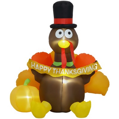 Homcom 5ft Inflatable Thanksgiving Turkey Pulls Banner With Pumpkin ...