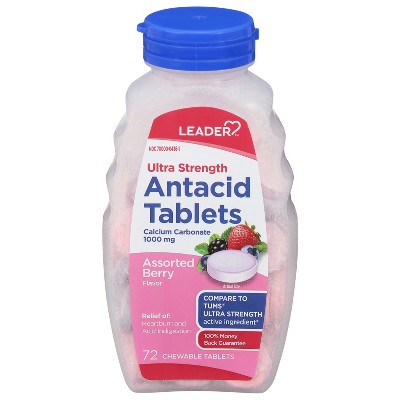 Leader 1000 Mg Ultra Strength Assorted Berry Flavor Antacid Tablets 72 ...