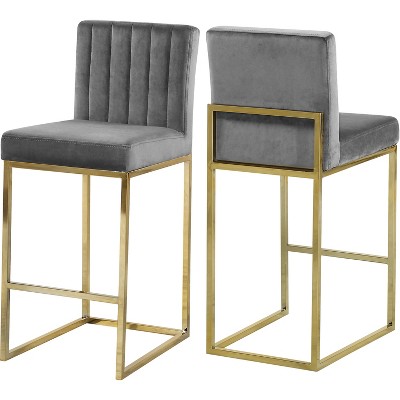 HomeStock 37.5 in.H Gray Finish Low Back Metal Frame Barstool Velvet ...