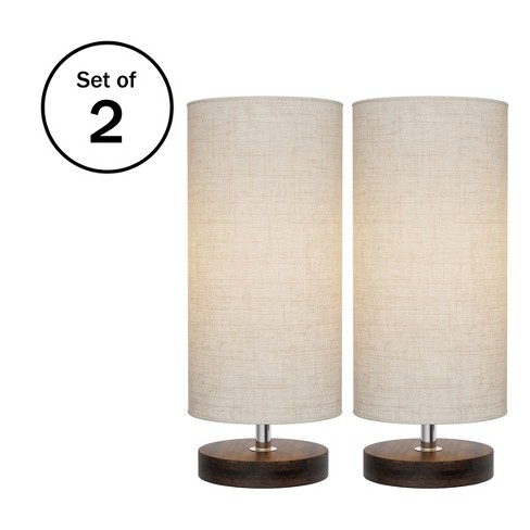 Small Table Lamp Set With Wood Base – Set Of 2 Modern Cylinder Lights ...