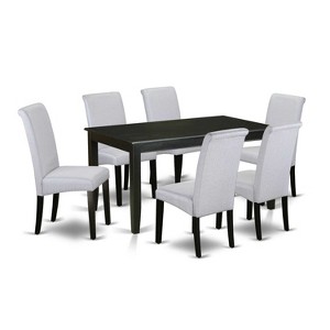 HomeStock 7-Piece Black Finish Solid Wood Top Dining Table with 6 ...