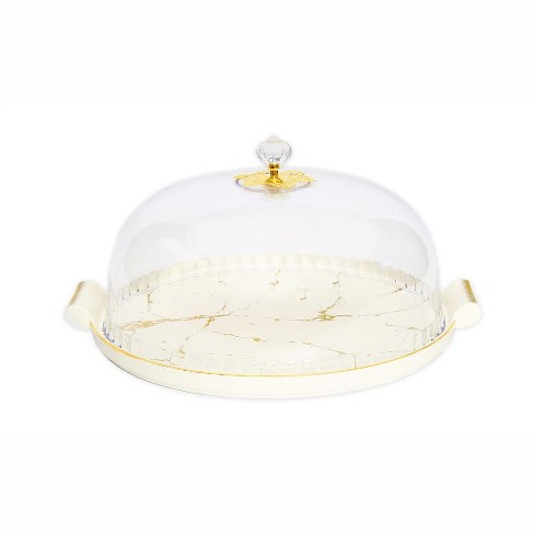 Classic Touch White Porcelain Cake Dome With Gold Design 11"d : Target