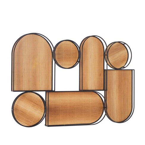 26" X 39" Bamboo Geometric Shapes Wall Decor With Slatted Wood Design ...