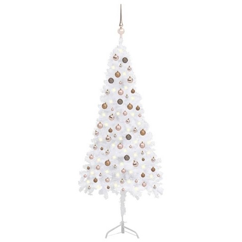 Vidaxl White Artificial Corner Christmas Tree With Led Lights, Rose ...
