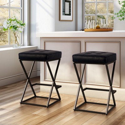 Maya Faux Leather Swivel Backless Barstool White - Linon : Target