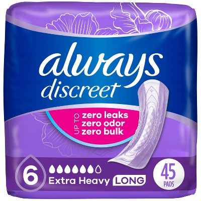 Always Discreet Incontinence Pads - 5 Drop Extra Heavy Long Pads ...