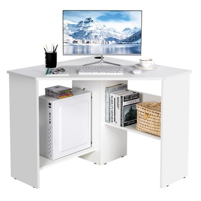 Costway Corner Computer Desk Triangle Writing Workstation W/ Storage ...
