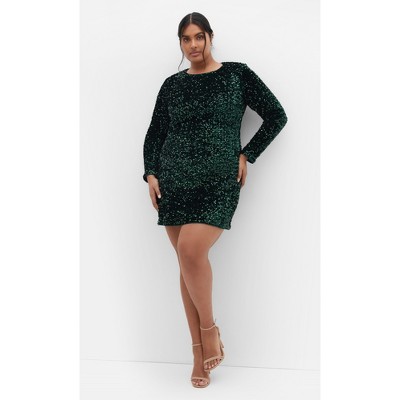 Women's Plus Size Sequin Eclipse Dress - Emerald | City Chic : Target