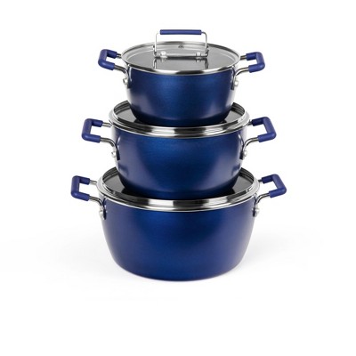 Granitestone 6 Piece Stackable Nonstick Blue Nesting Pots With Lids ...