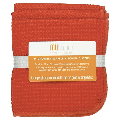 3pk Waffle Microfiber Dish Cloths Orange - Mu Kitchen : Target