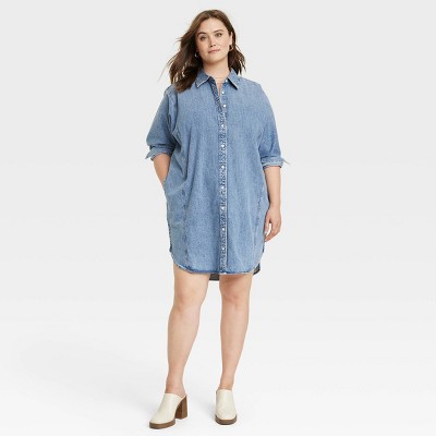 Women's Long Sleeve Denim Mini Shirtdress - Universal Thread™ Blue 4x ...