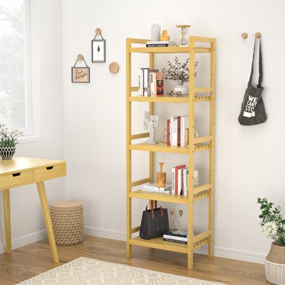 Aheaplus 5-tier Adjustable Bamboo Bookshelf, Freestanding Display ...