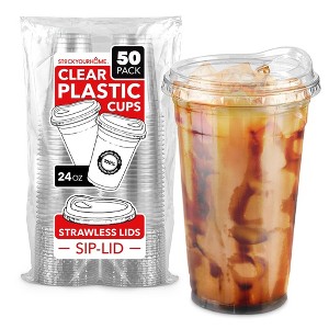 Stock Your Home 24-oz Clear Disposable Plastic Cups with Lids (Set of ...
