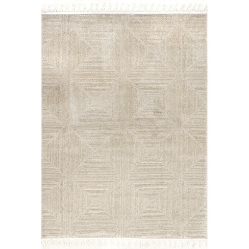 Nuloom Kerry Textured Geometric Tasseled Area Rug, 6' 7" X 9', Ivory ...