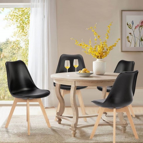 Black Faux Leather Dining Chairs Set Of 4,armless Upholstered Dining ...