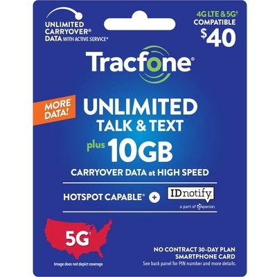 Tracfone Unlimited Talk/text + 10gb Carryover Data 30-day Plan ...