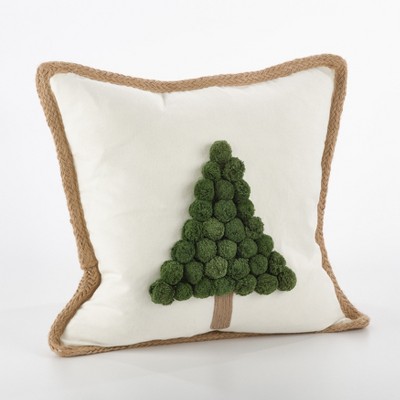 Saro Lifestyle Xmas Tree Pillow - Down Filled, 18" Square, Ivory : Target