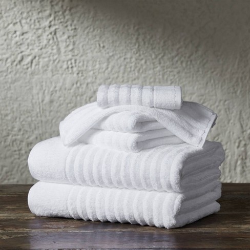 6pc Ribbed Towel Set White - Isla Jade: Cotton Terry, Stain-resistant ...