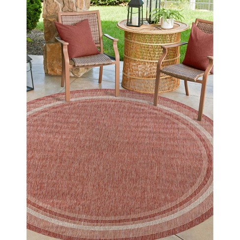 Unique Loom 5' 3 X 5' 3 Round Indoor/outdoor Border Rust Red Area Rug ...