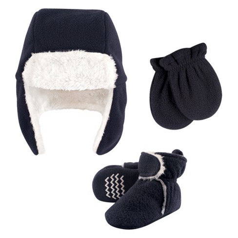 Hudson Baby Infant Boy Trapper Hat, Mitten And Bootie Set, Navy : Target