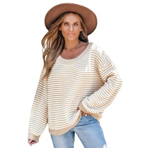 Women's Cozy Striped Oversized Knit Sweater -cupshe-l-off-white : Target