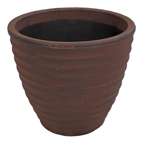 Sunnydaze Outdoor Ribbed Polyresin Planter Pot With Double Wall Design ...