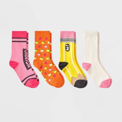 Girls' 4pk 'pencil' Crew Socks - Cat & Jack™ Yellow L : Target