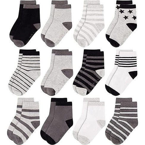 Gray & Black Kid's 12 Pack Socks For Boys And Girls, Toddlers Ages 4-5 ...