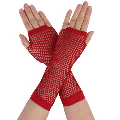Allegra K Women's Mesh Fingerless Fishnet Gloves Red Long-1 Pair : Target