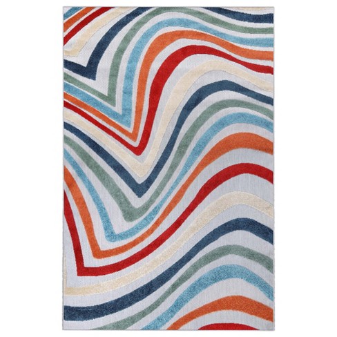 Coastal Striped Waves Indoor Outdoor Area Rug, 4'x6', Multicolor - Blue ...