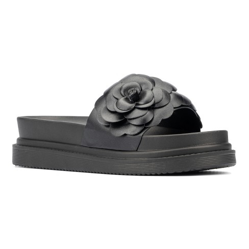 New York & Company Women's Camilia Flower Slide - 6.5, Black : Target