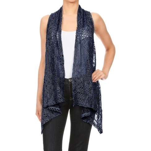 Anna-kaci Women's Sleeveless Open Front Crochet Shawl Cardigan Bikini ...