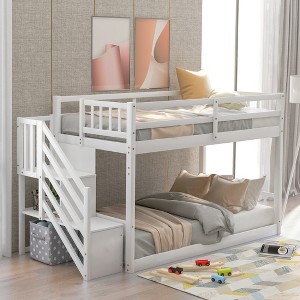 Xiyuyeu Twin Over Twin Bunk Bed With Double Safety Guardrail And Storage Stairs,modern Noise ...