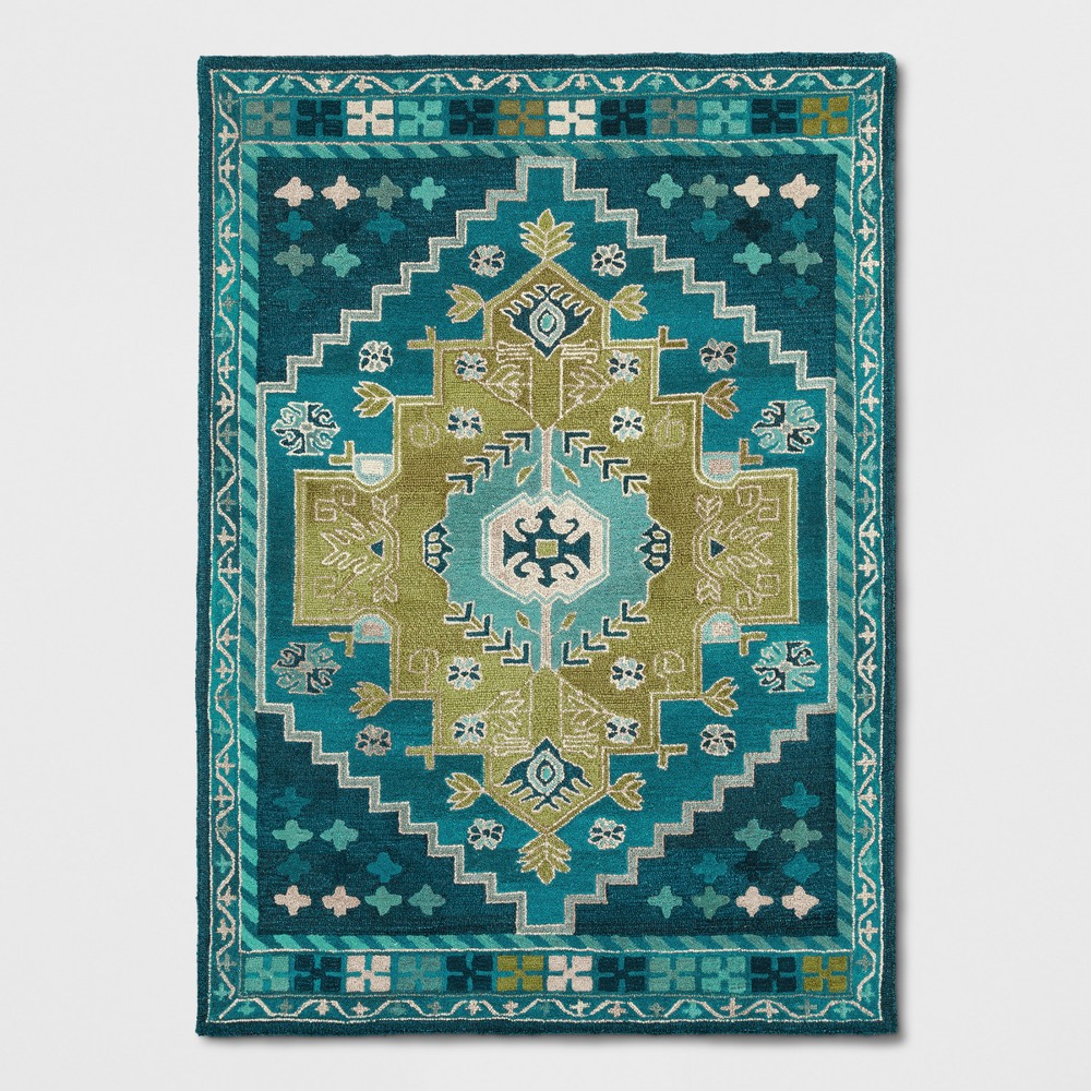 5'x7' Persian Style Wool Tufted Area Rug Teal Blue - Opalhouse | RugsBySize