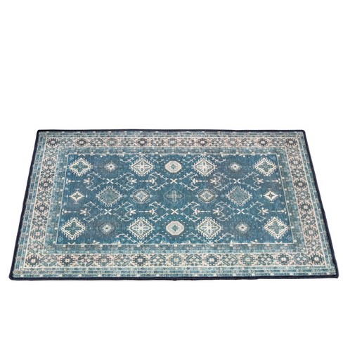 Collections Etc Vintage Medallion Motif Skid-resistant Accent Rug Blue ...