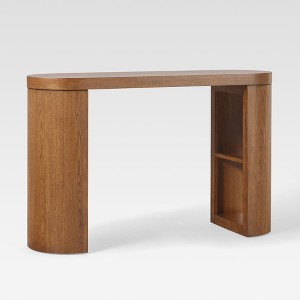 Modern Contemporary Round Solid Wood Veneer Console Table with Storage ...