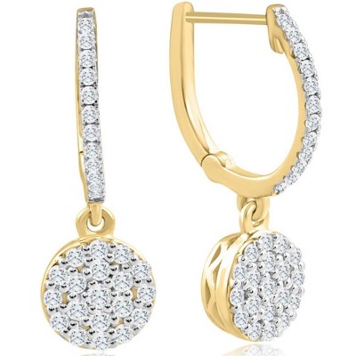 Pompeii3 1/2ct Diamond Hoops Drop Dangle Earrings Yellow Gold Women's 1 ...