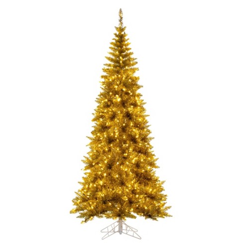 Vickerman 9' X 46" Slim Gold Tinsel Artificial Pre-lit Christmas Tree ...